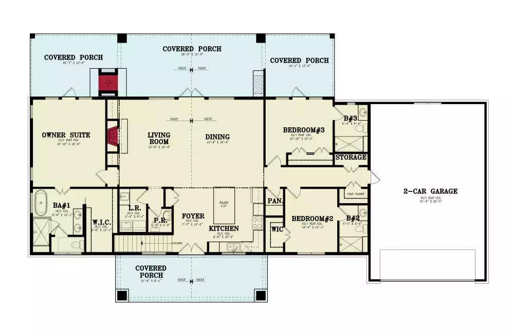 Plans 2 Bedroom Ranch Style Homes 3 Car Garage Garage Plan 64875 2