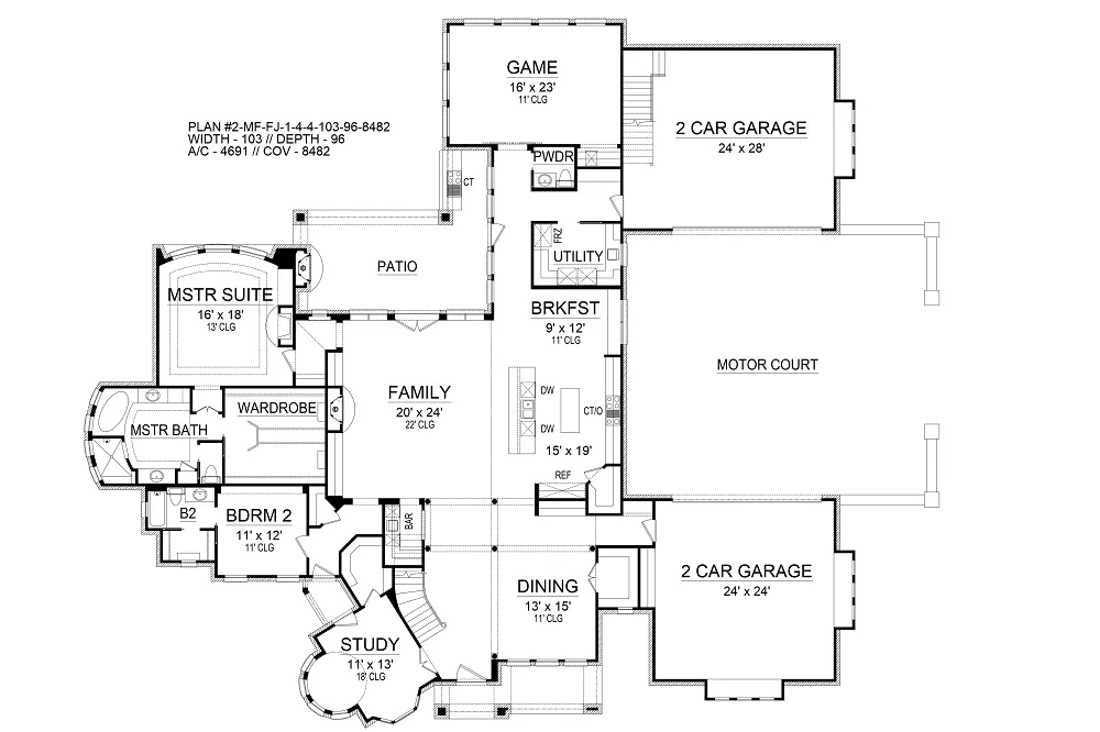 European Colchester Palace Two Story House Plan- Plan 9630 - 9630