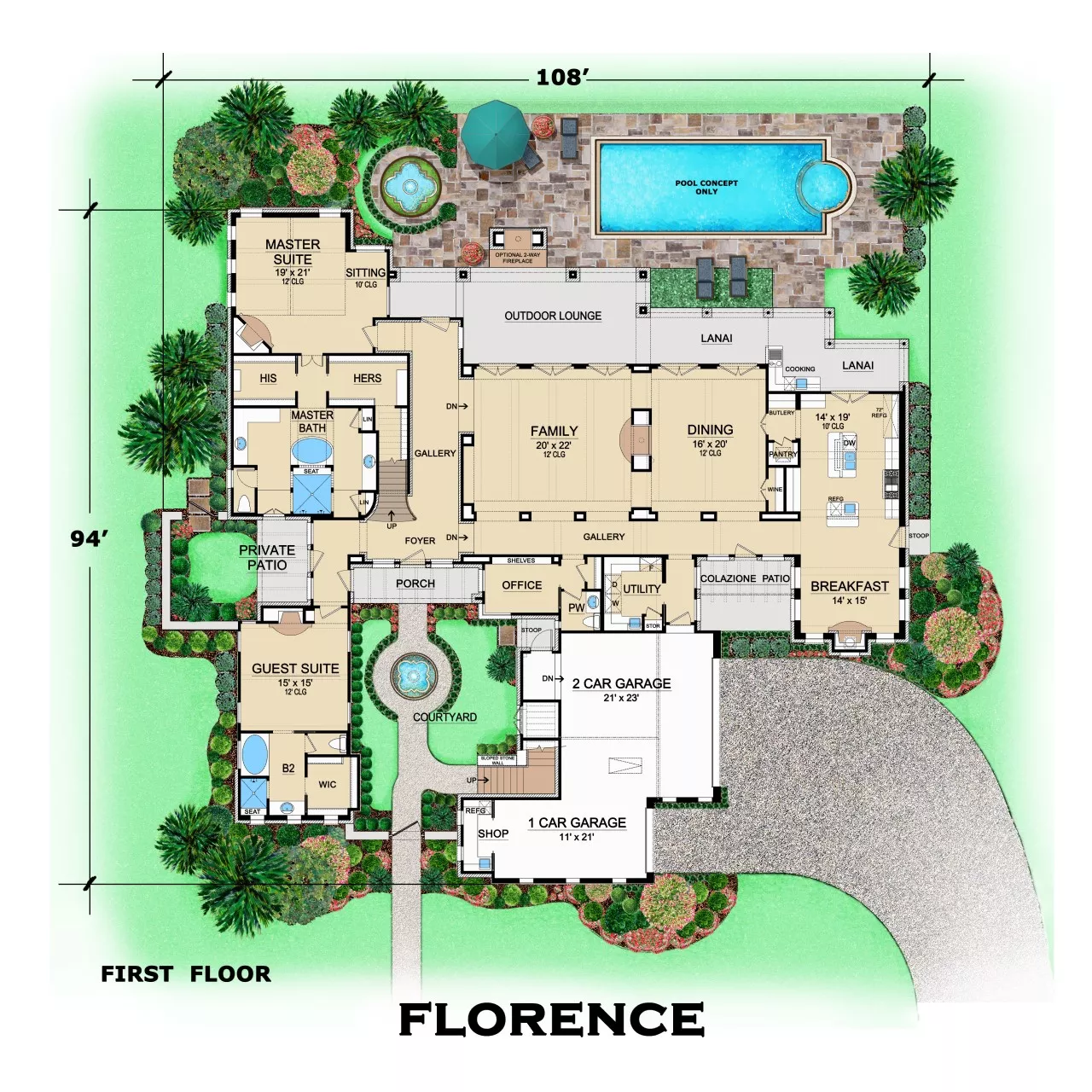 4 Bedroom European Style Villa House Plan 8808: Florence - 8808