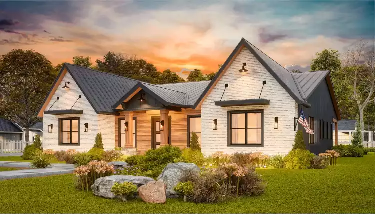 Onestory New American Ranch House Plan With Board And Batten Siding