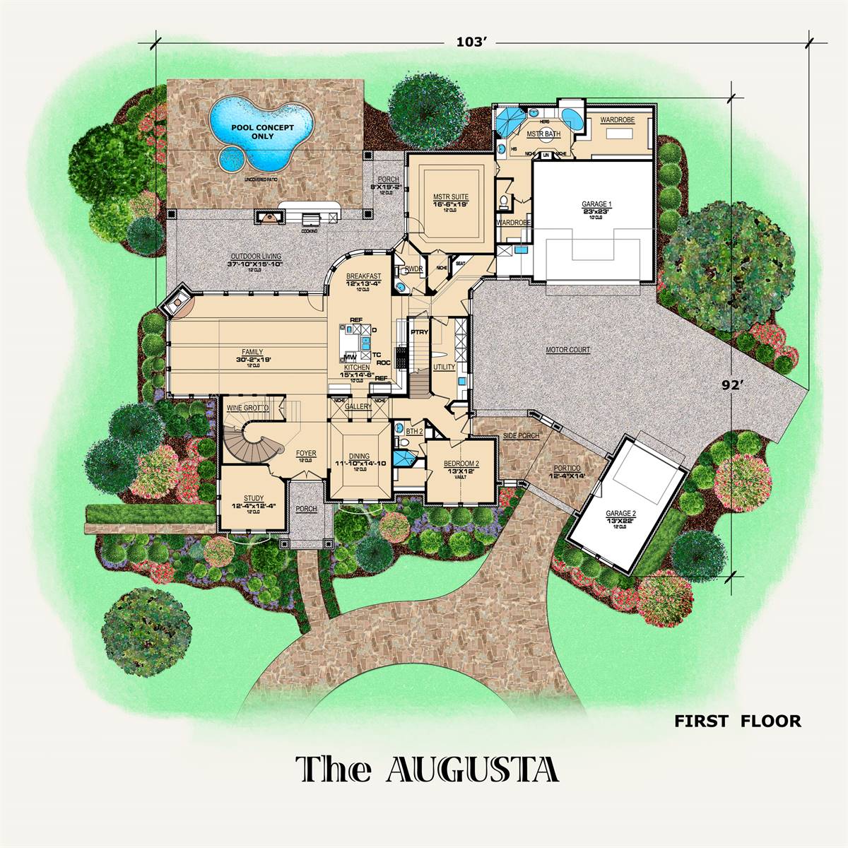Traditional European Two Story House Plan with Stone Exterior - 5466