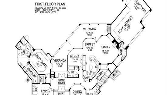 Spanish home plan with four bedrooms - 9498