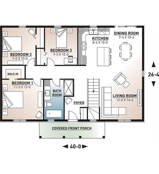 Sam 3 Bedroom Bungalow Style House Plan 7825 - 7825