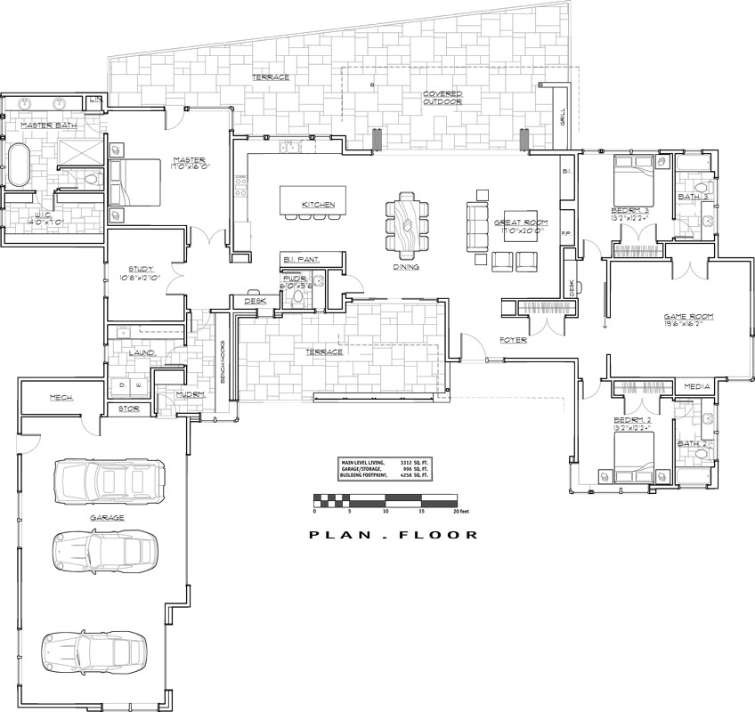 Contemporary floor plan with three bedrooms - 9773