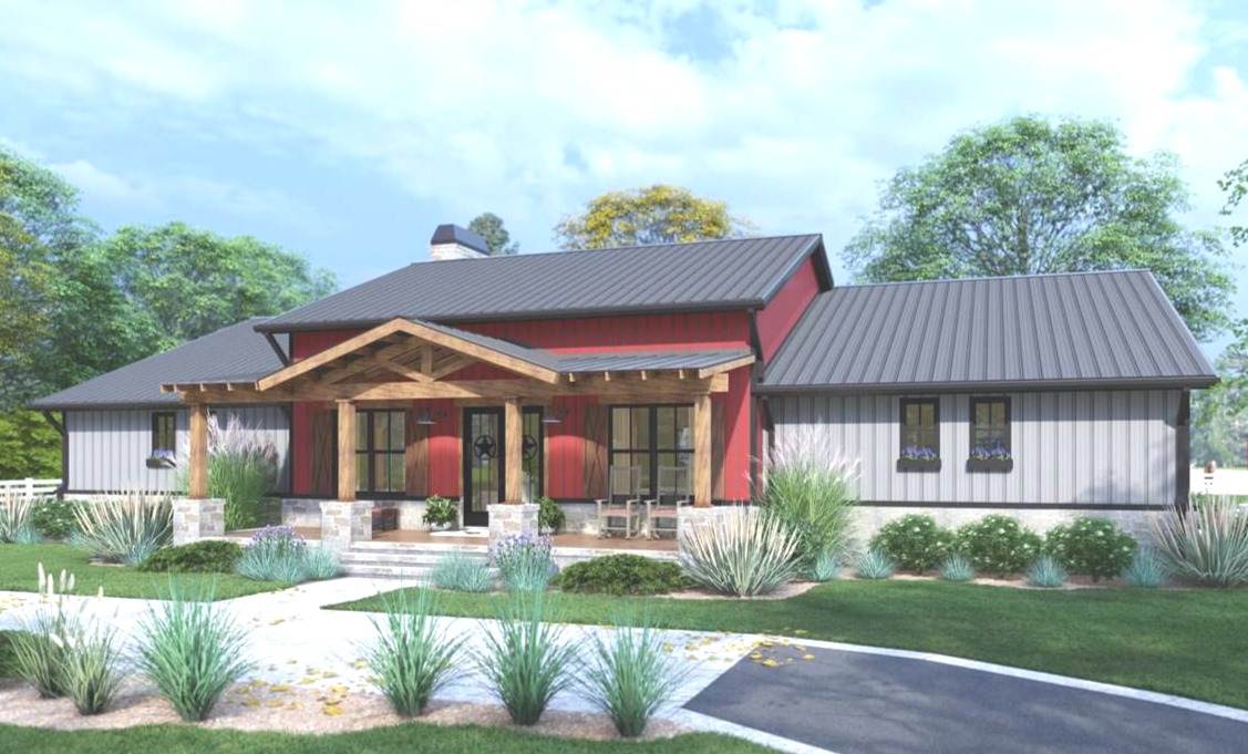 Dos Riatas Ranch Metal Framed Farmhouse Barndominium House Plan 1063 - 1063