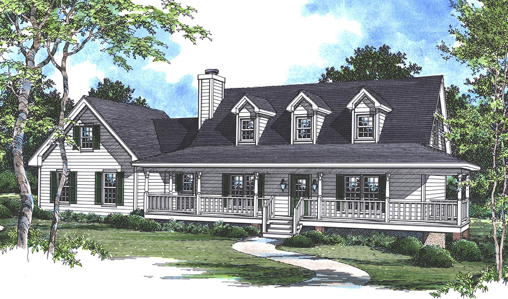 country house plan with front porch - 3178