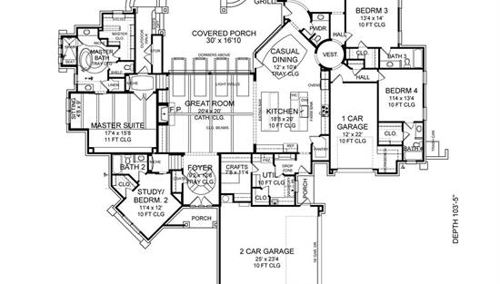 European Home Plan with 4 Bedrooms and Garage Parking for 3 Cars - 2206