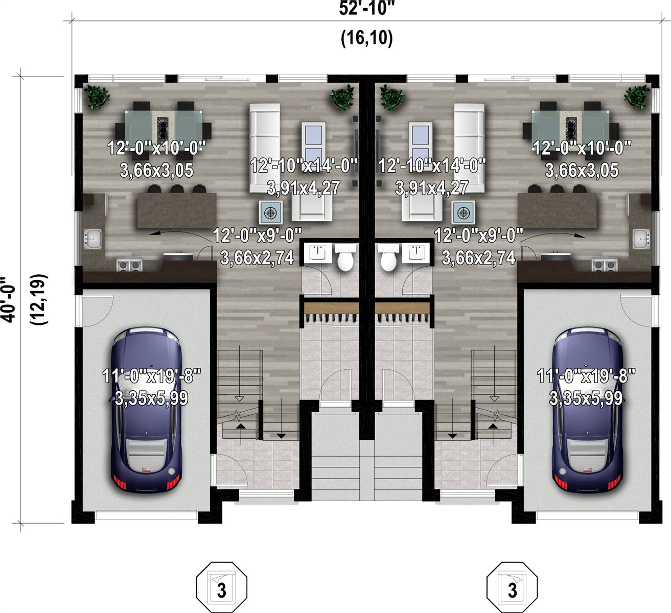 Modern Single Story Duplex House Plans