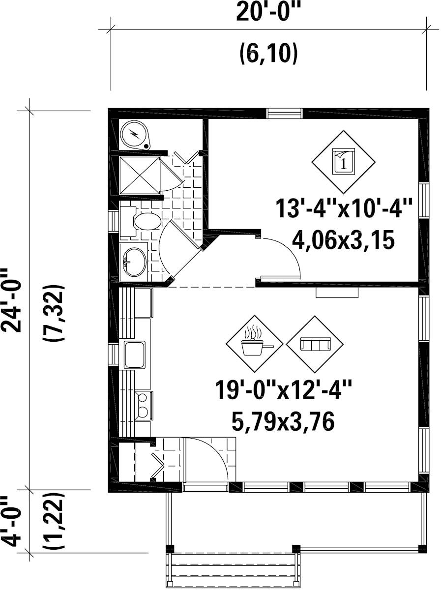 1 Bedroom Cottage Style House Plan 9892: The Petite - 9892