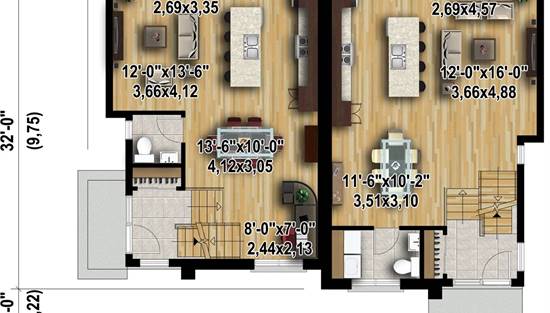 Two Story Contemporary Duplex Style House Plan 9909 - 9909