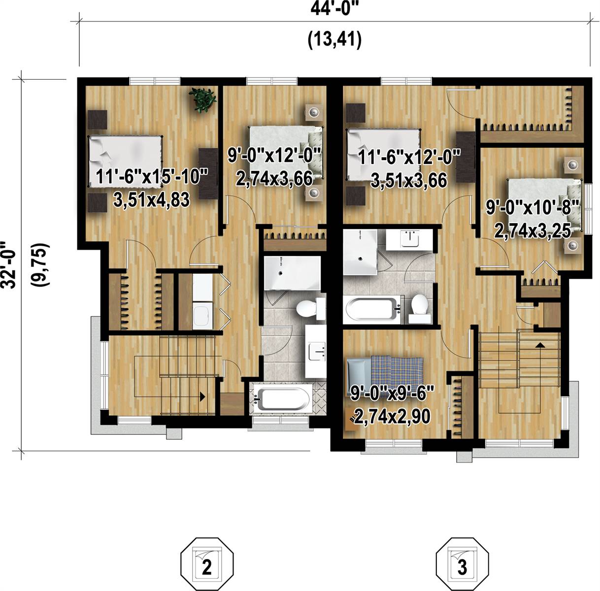 Two Story Contemporary Duplex Style House Plan 9909 - 9909
