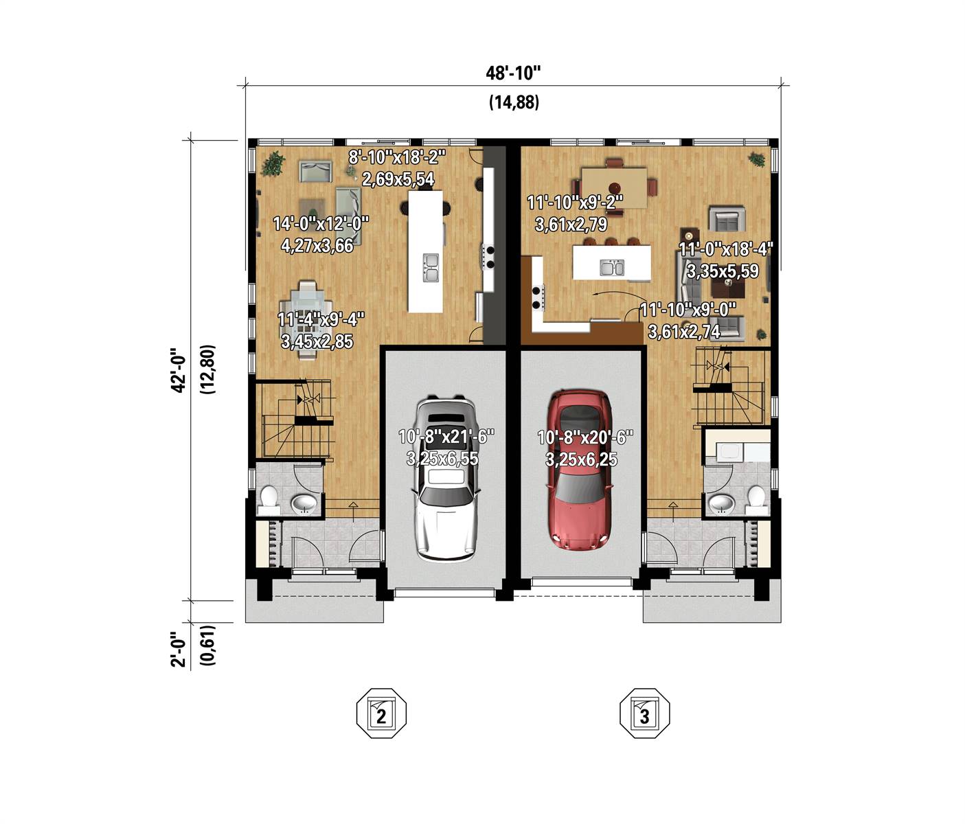 Builder Preferred Modern Duplex Style House Plan 9910: Leonardo - 9910